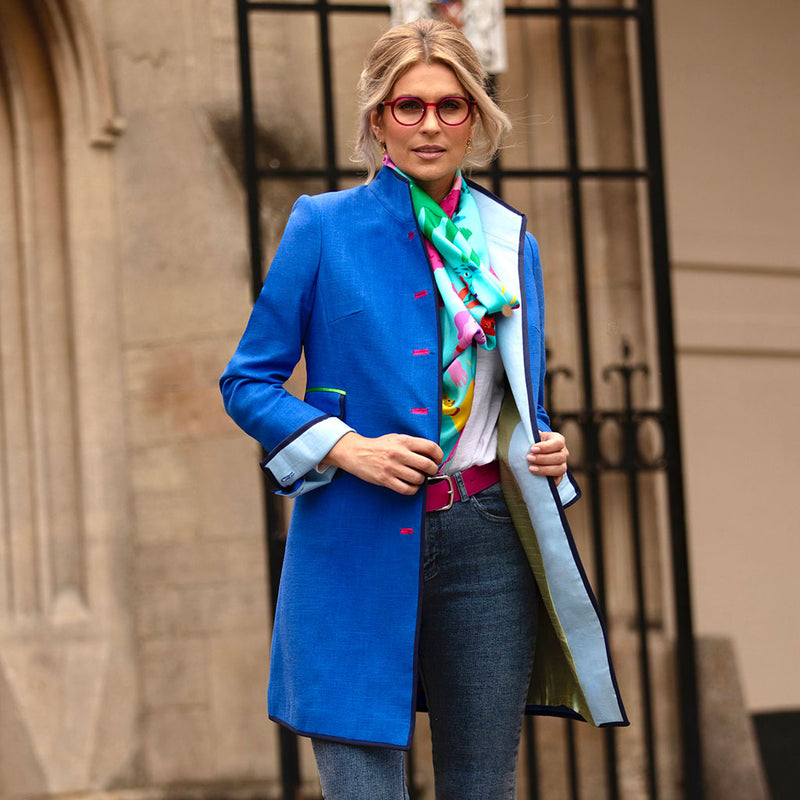 Electric Blue Linen Cavalier Coat - Beatrice von Tresckow Designs