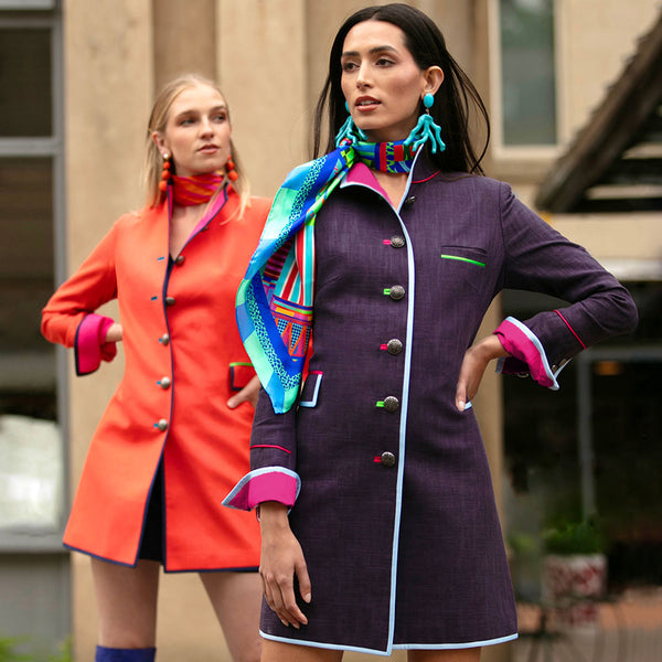 Navy/Dark Pink Linen Cavalier Jacket - Beatrice von Tresckow Designs